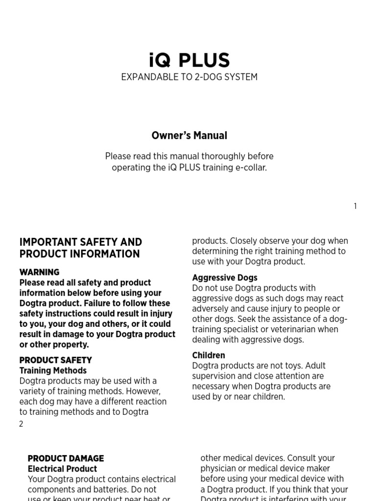 iQPLUS Owner’s Manual, 2 collar system | PDF | Dog Training | Battery Charger