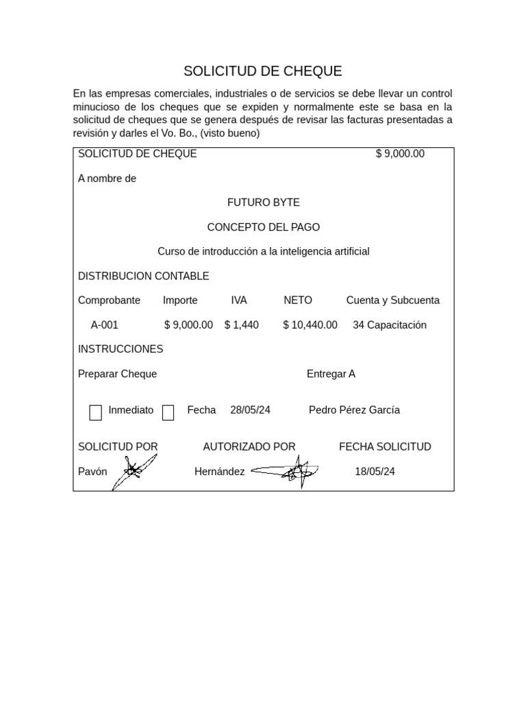 Solicitud de Cheque | PDF
