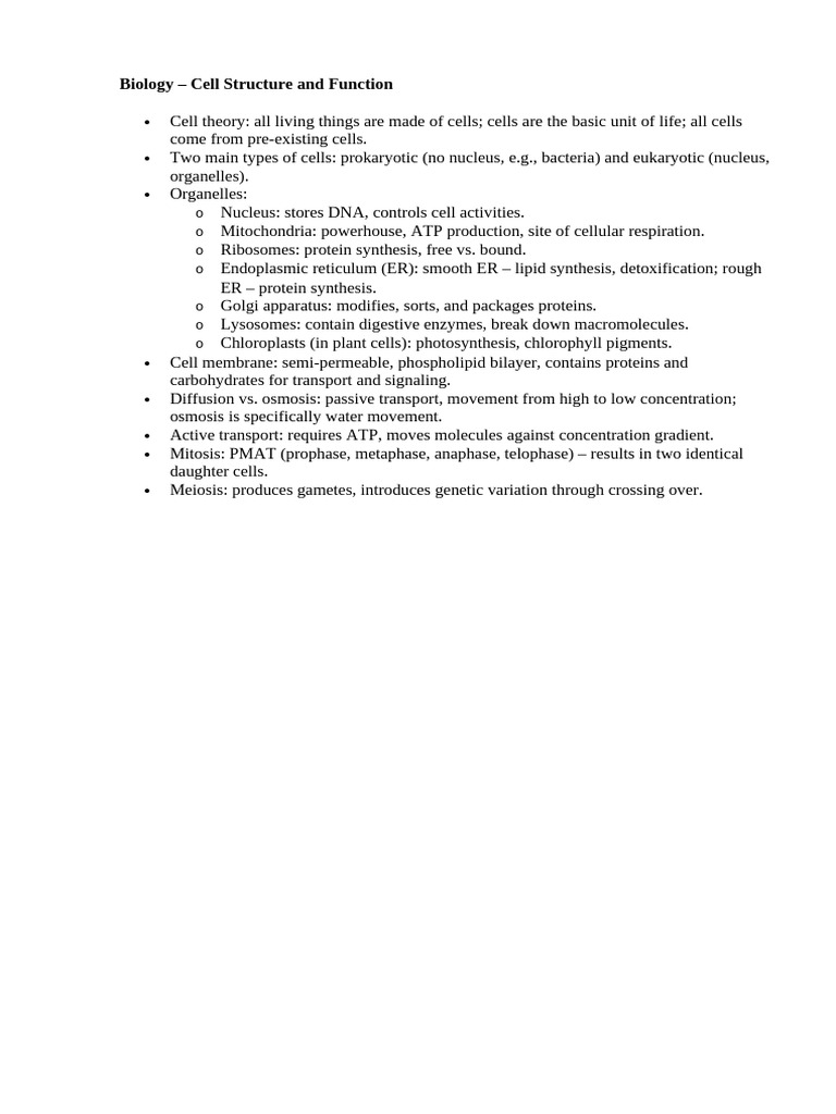 Cell Structure and Function Overview | PDF