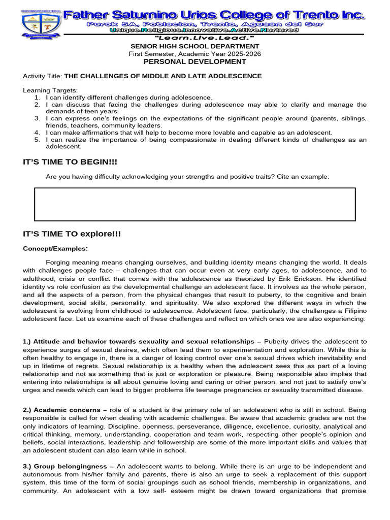 Challenges of Middle and Late Adolescence | PDF | Adolescence | Liberal ...