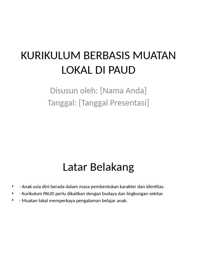 Kurikulum Muatan Lokal PAUD | PDF