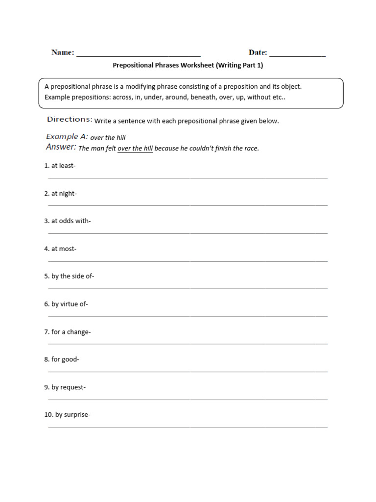 Advanced Prepositional Phrases Practice | PDF