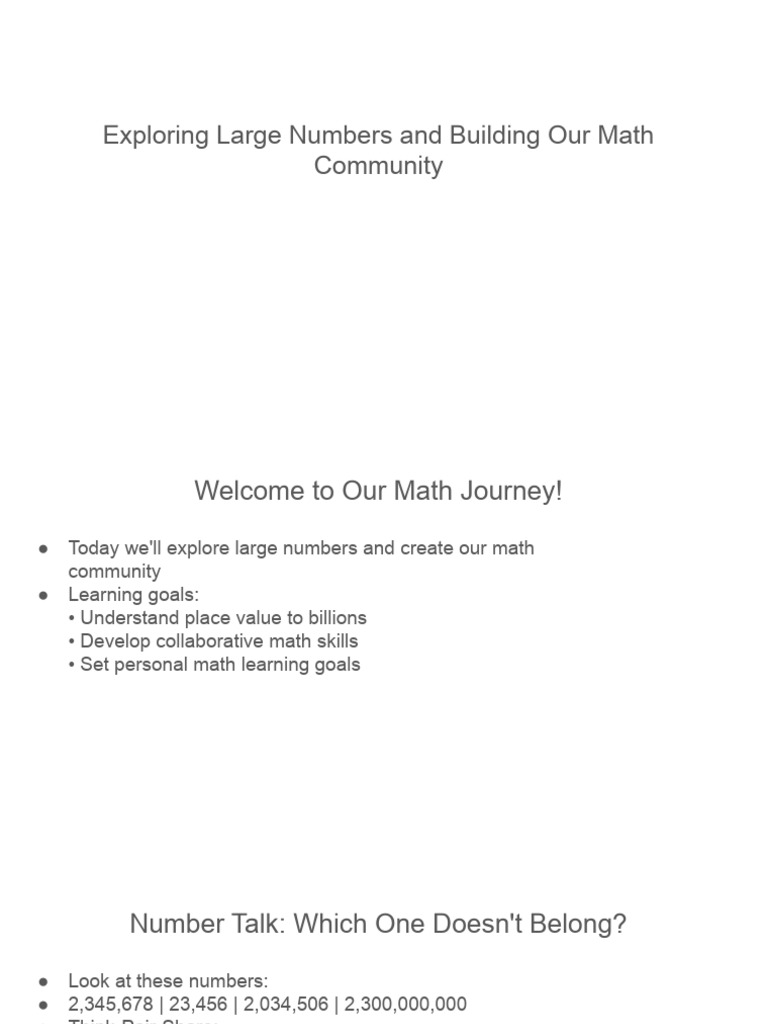 Lessson 1 - Exploring Large Numbers and Building Our Math Community | PDF