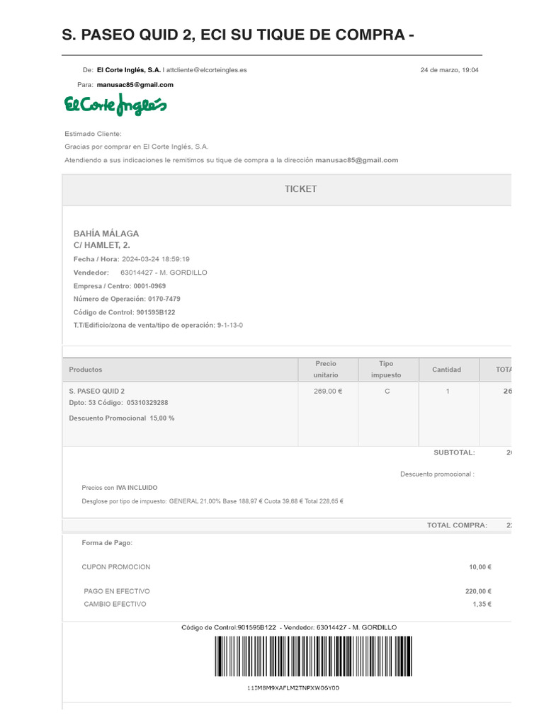 S. Paseo Quid 2, Eci Su Tique de Compra | PDF | Cupón