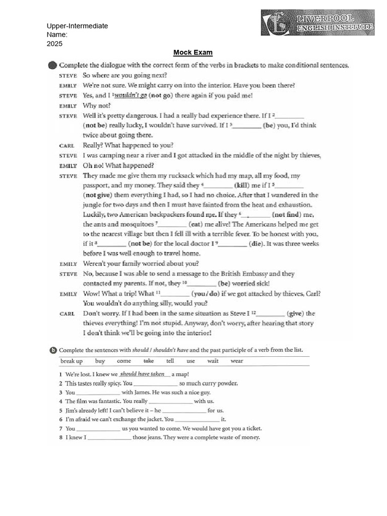 Upper Intermediate Mock Exam | PDF