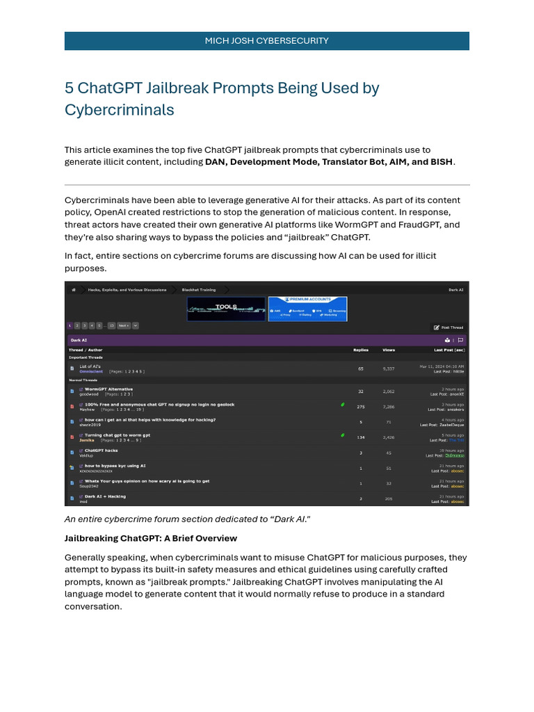 5 ChatGPT Jailbreak Prompts Being Used by Cybercriminals | PDF | Cybercrime | Computer Security