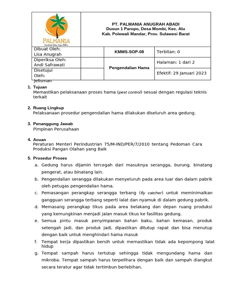 SOP-08-Prosedur Pengendalian Hama (Pest Control) | PDF