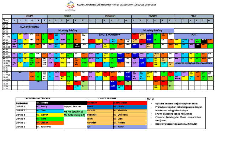 Jadwal Kelas Global Montessori 2024-2025 | PDF