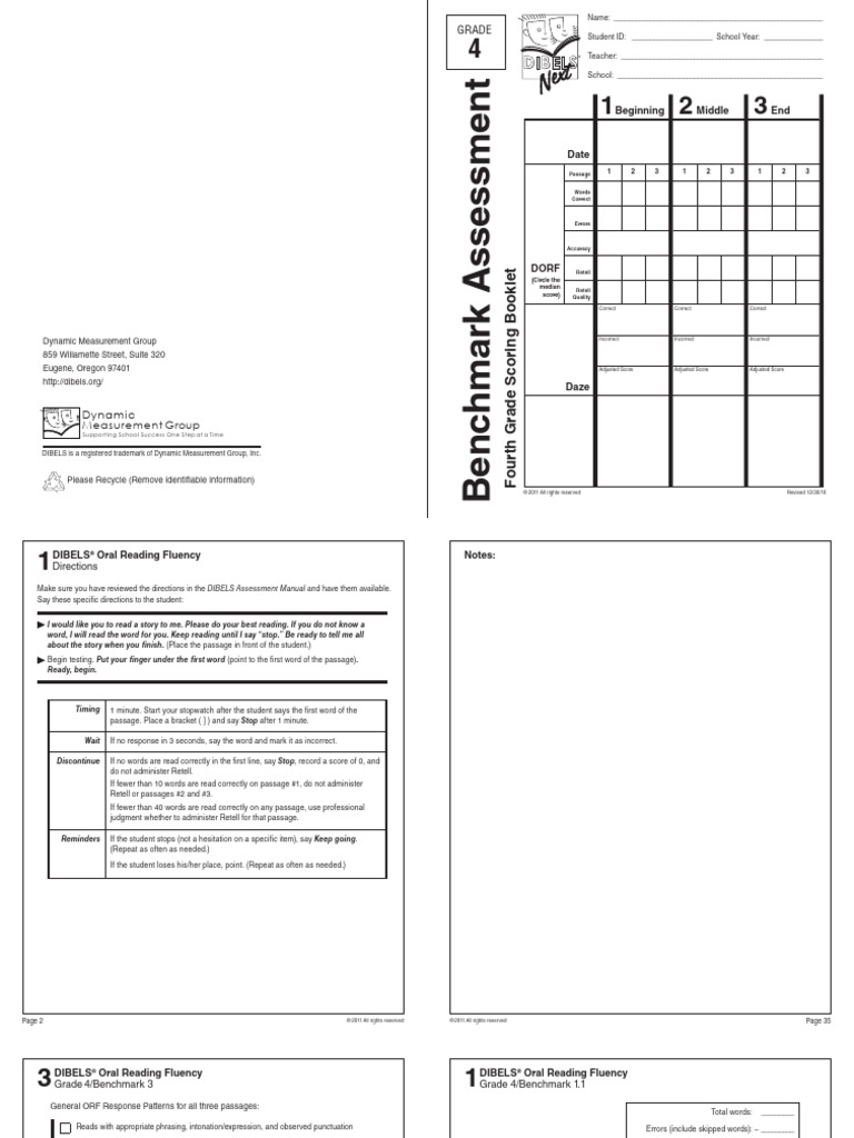 Fourth Grade DIBELS Scoring Guide | PDF | Pickled Cucumber