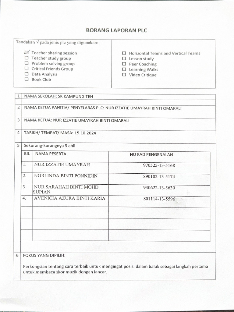 Borang Laporan PLC | PDF