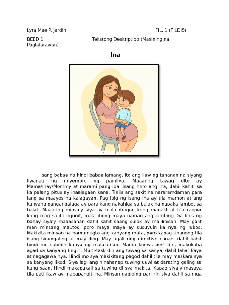 Ina - Tekstong Deskriptibo (Masining Na Paglalarawan) | PDF