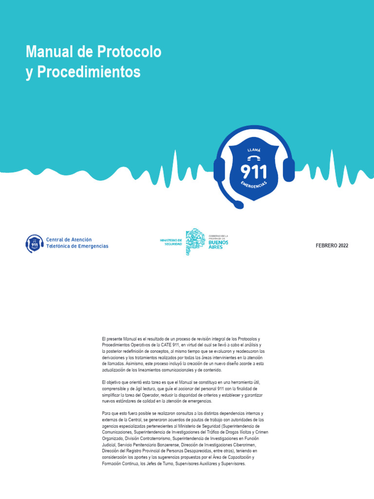 Protocolo CATE 911: Manual de Emergencias | PDF | Policía | Buenos Aires