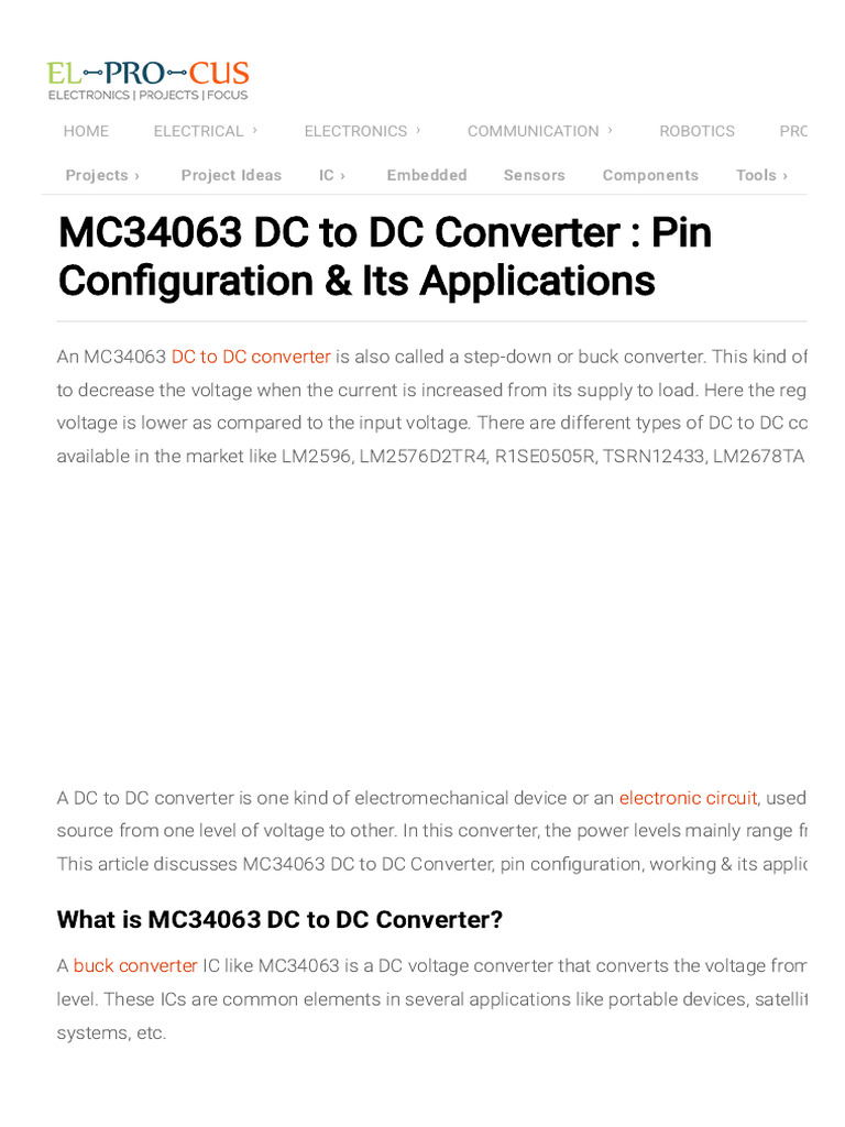 MC34063 DC To DC Converter Datasheet & Its Applications | PDF | Direct Current | Manufactured Goods