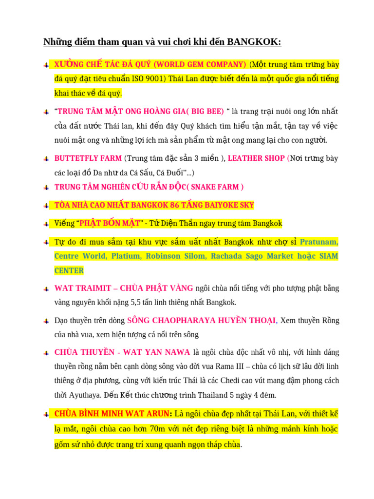 Những Điểm Tham Quan Và Vui Chơi Khi Đến BANGKOK | PDF