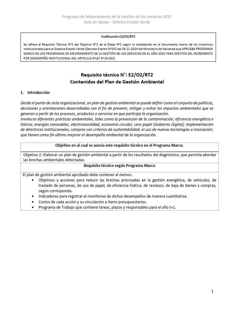 E2O2 RT2 Contenidos Plan de Gestion Ambiental 2025 | PDF | Reciclaje | Residuos
