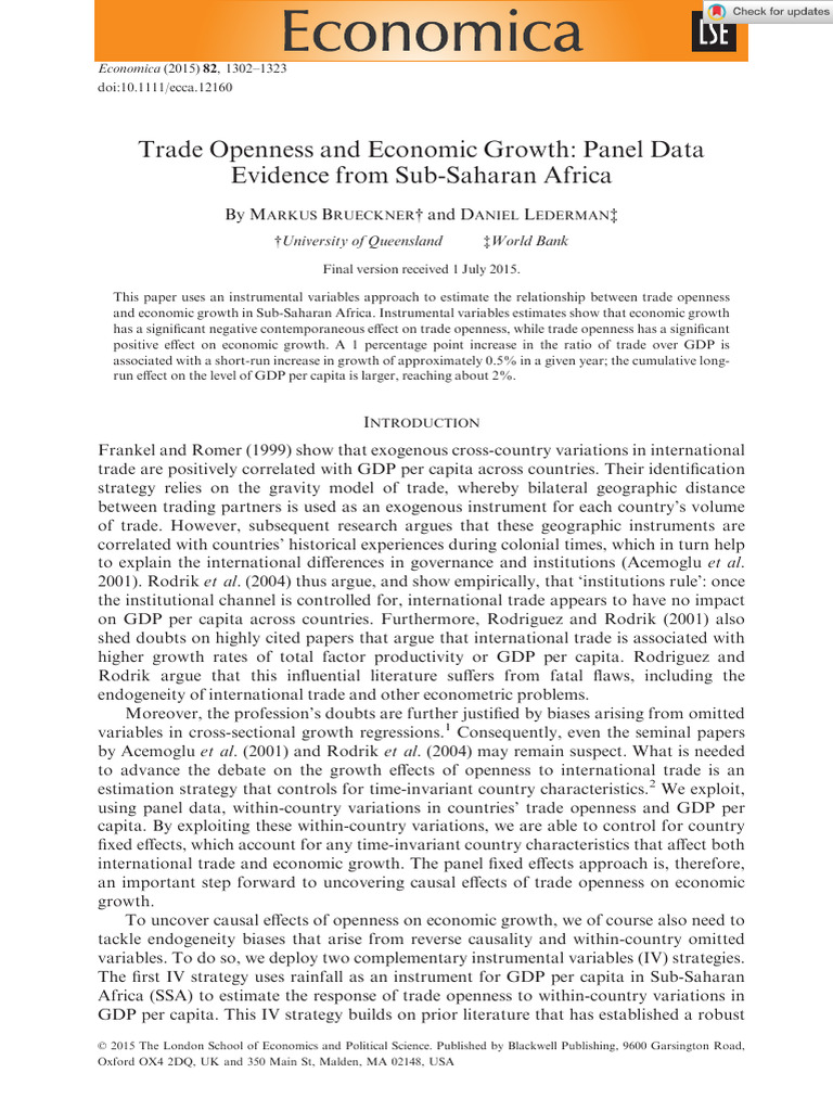 Economica - 2015 - Brueckner - Trade Openness and Economic Growth Panel ...