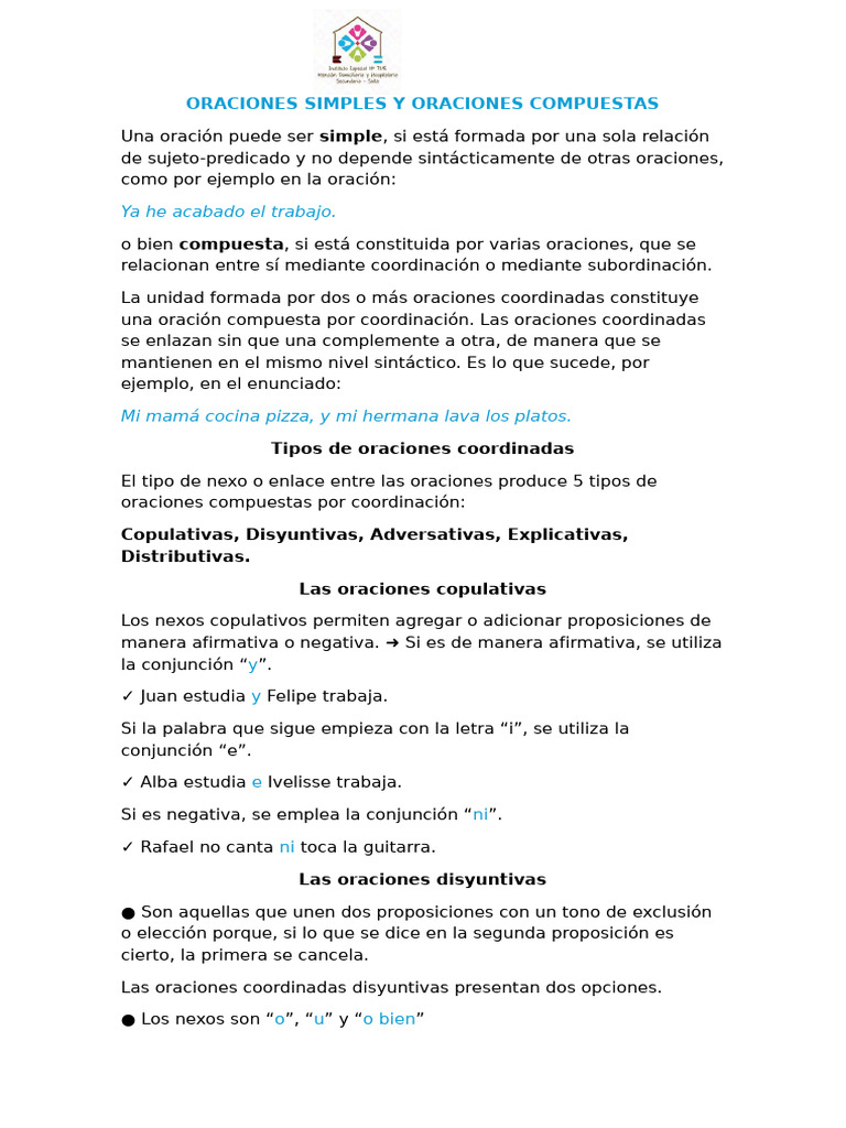 Tipos de Oraciones: Simples y Compuestas | PDF | Oración (Lingüística ...