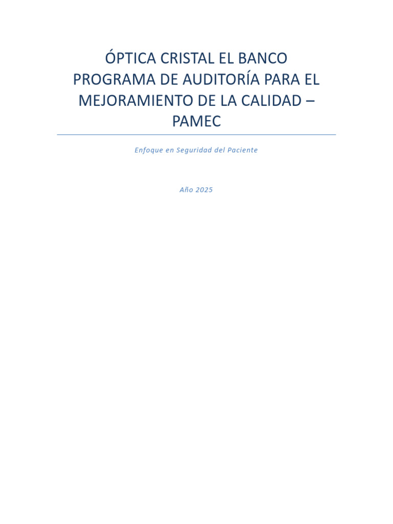 Auditoría PAMEC: Calidad y Seguridad Visual | PDF | Calidad (comercial ...