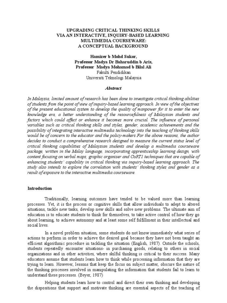 Upgrading Critical Thinking Skills | PDF | Critical Thinking | Inquiry ...