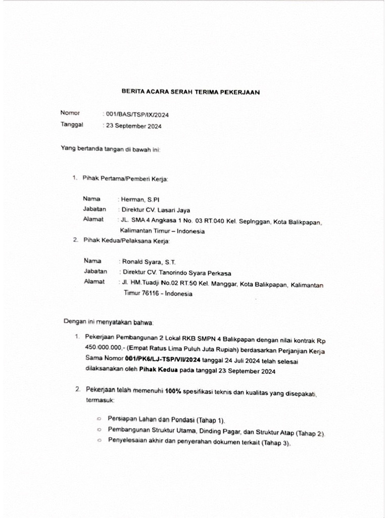 Bast Pekerjaan Gedung Sekolah | PDF