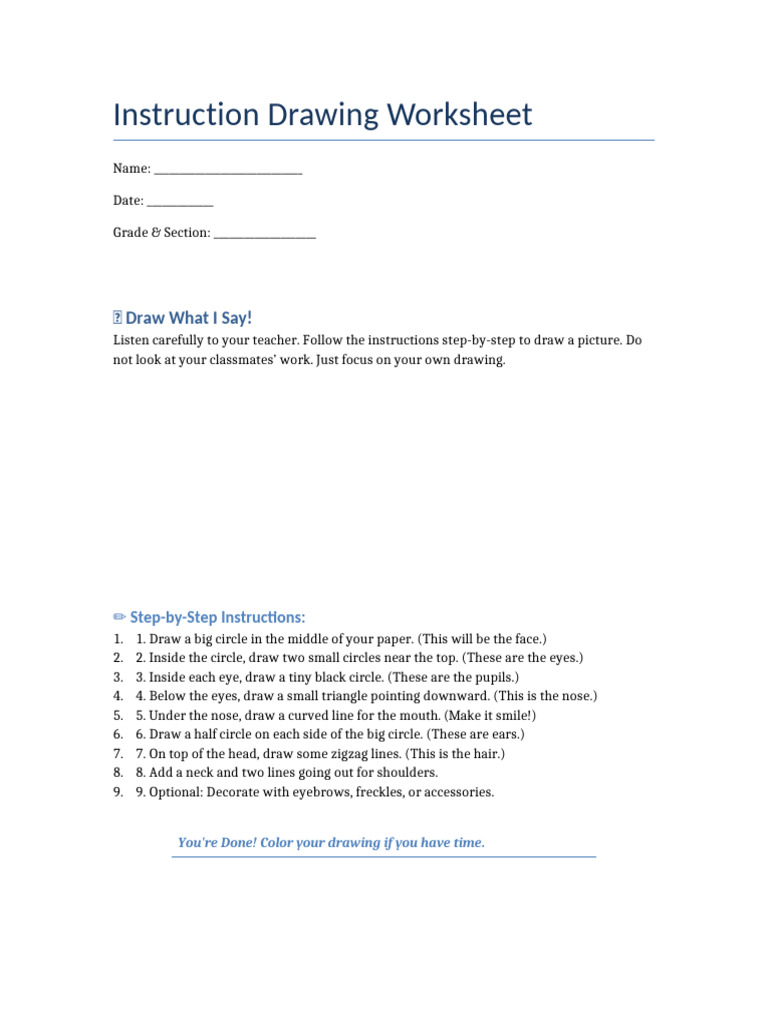 Instruction Drawing Worksheet | PDF
