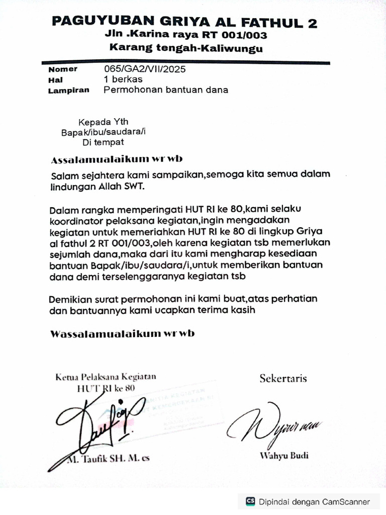 Proposal HUT RI Ke 80 Perum Al Fathul 2 | PDF