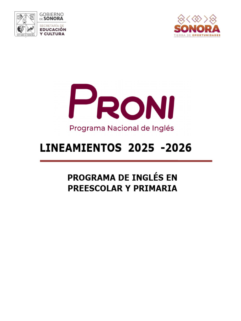 Lineamientos Proni 2025-2026 | PDF | Educación de la primera infancia | Educación primaria