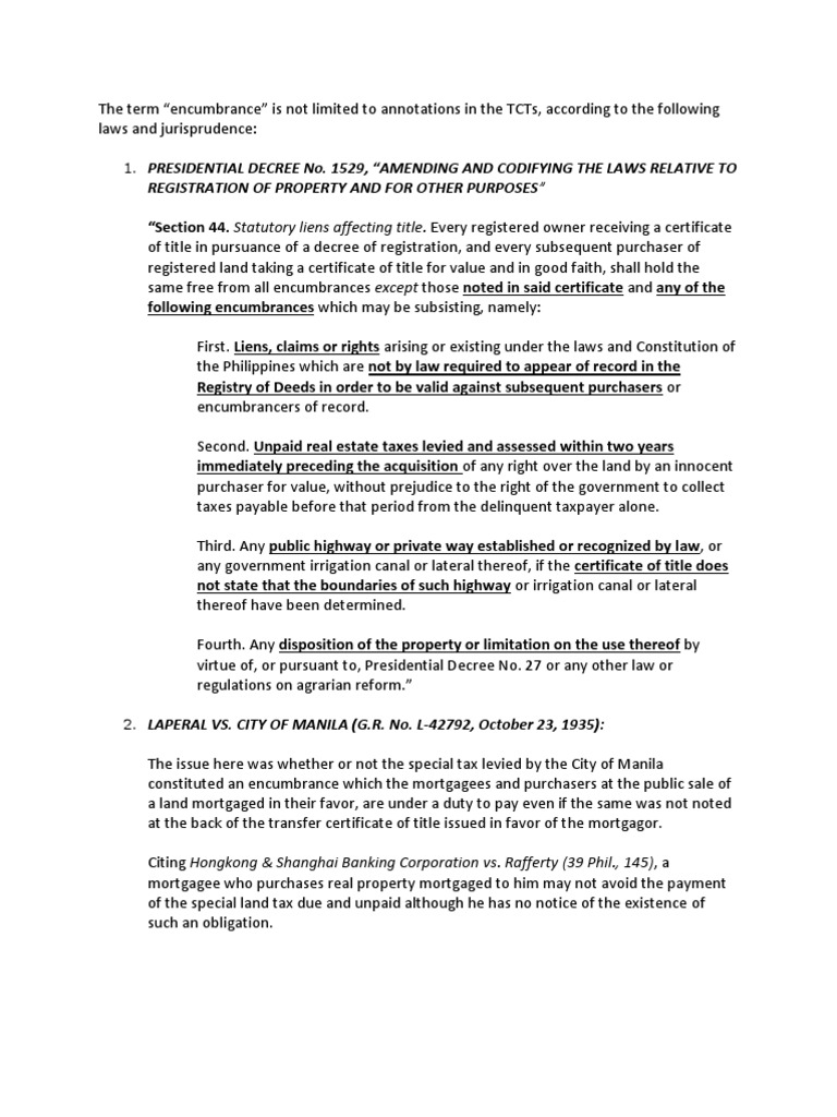 Definition of Encumbrance | Mortgage Law | Lease | Free 30-day Trial | Scribd