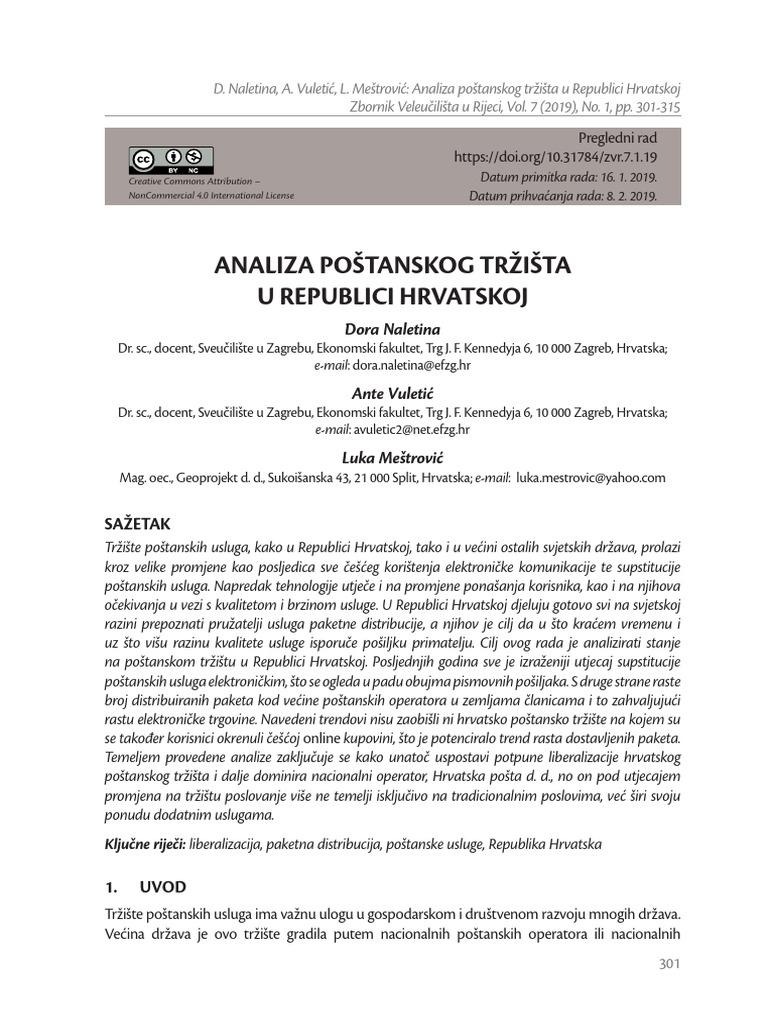 Naletina Vuletic Mestrovic - Analiza Postanskog Trzista U RH | PDF