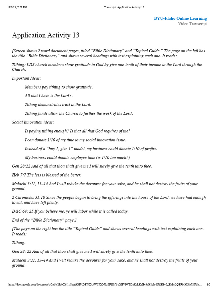 Transcript Application Activity 13 Pdf Tithe 2350