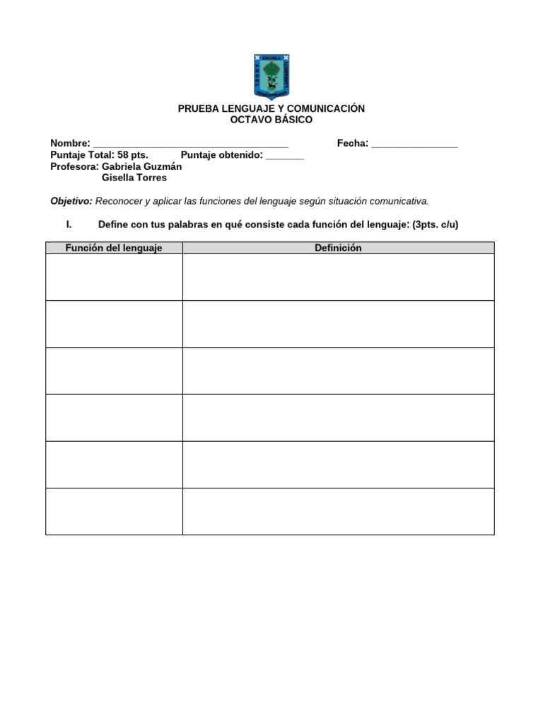 Prueba Funciones Del Lenguaje | PDF