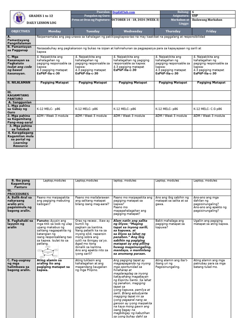 DLL - Esp 6 - Q2 - W3 | PDF