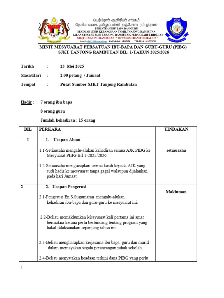 Minit Mesyuarat Fun Run 2025 Pibg | PDF