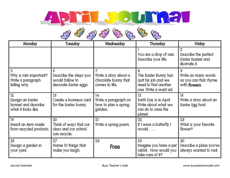 April Journal Prompts for Kids | PDF