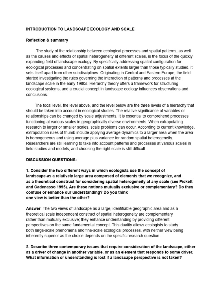 Landscape Ecology: Scale and Processes | PDF | Ecology | Landscape