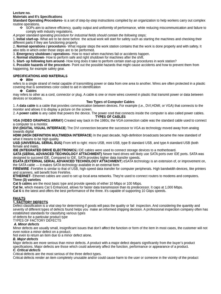 Standard Operating Procedures and Cable Types | PDF | Usb | Hdmi