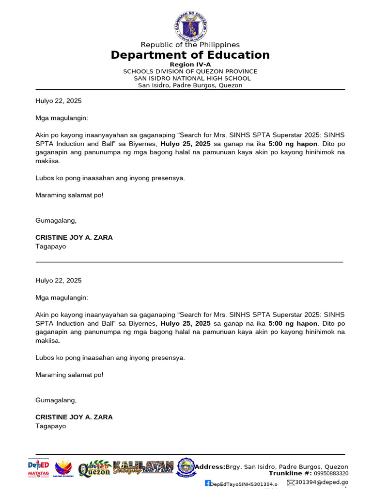 Letter in Induction | PDF