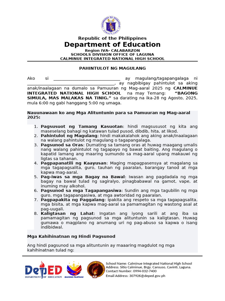 Pahintulot NG Magulang | PDF
