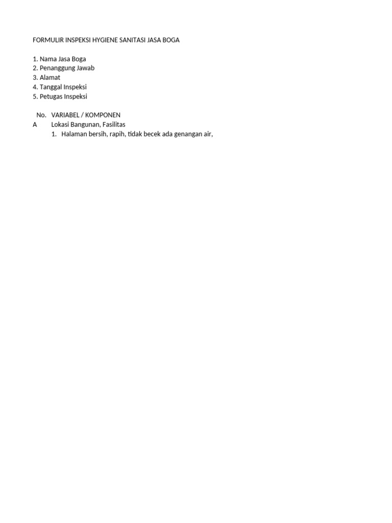 Inspeksi Hygiene Sanitas Jasa Boga | PDF