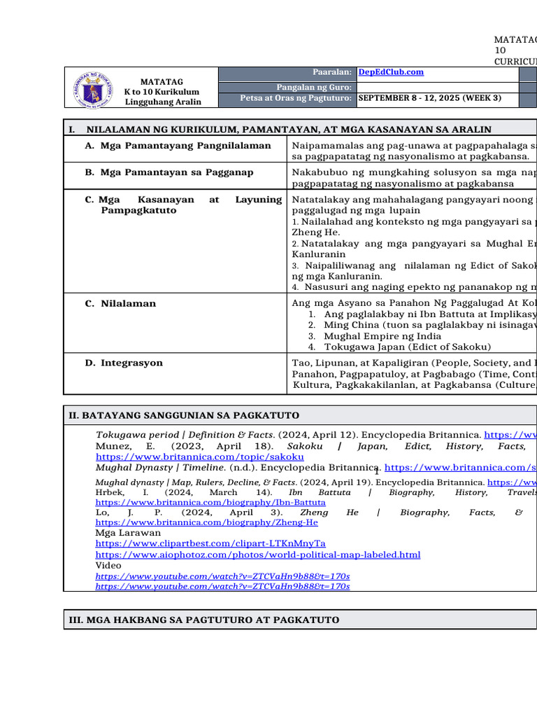 DLL Matatag - Ap 8 q2 w3 | PDF