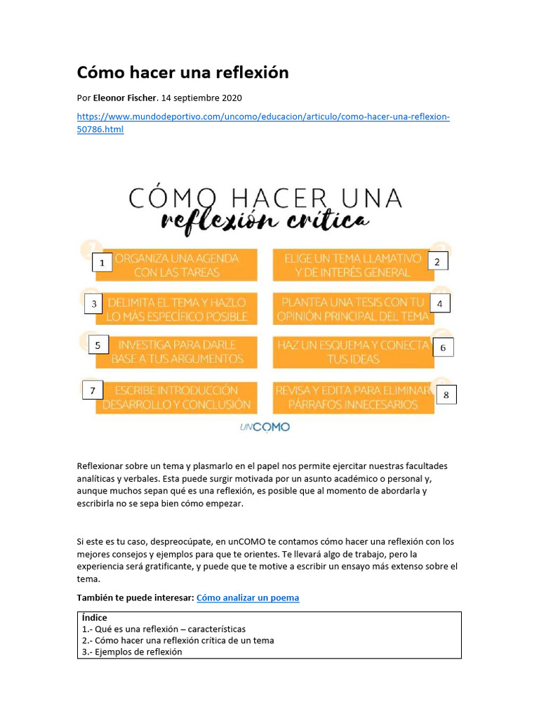 Cómo hacer una reflexión-ELEONOR FISCHER | PDF | Ensayos | Pensamiento