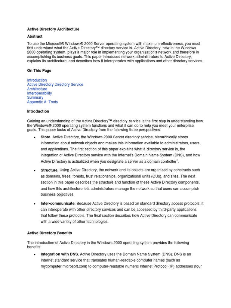 Active Directory Architecture | PDF | Active Directory | Domain Name System
