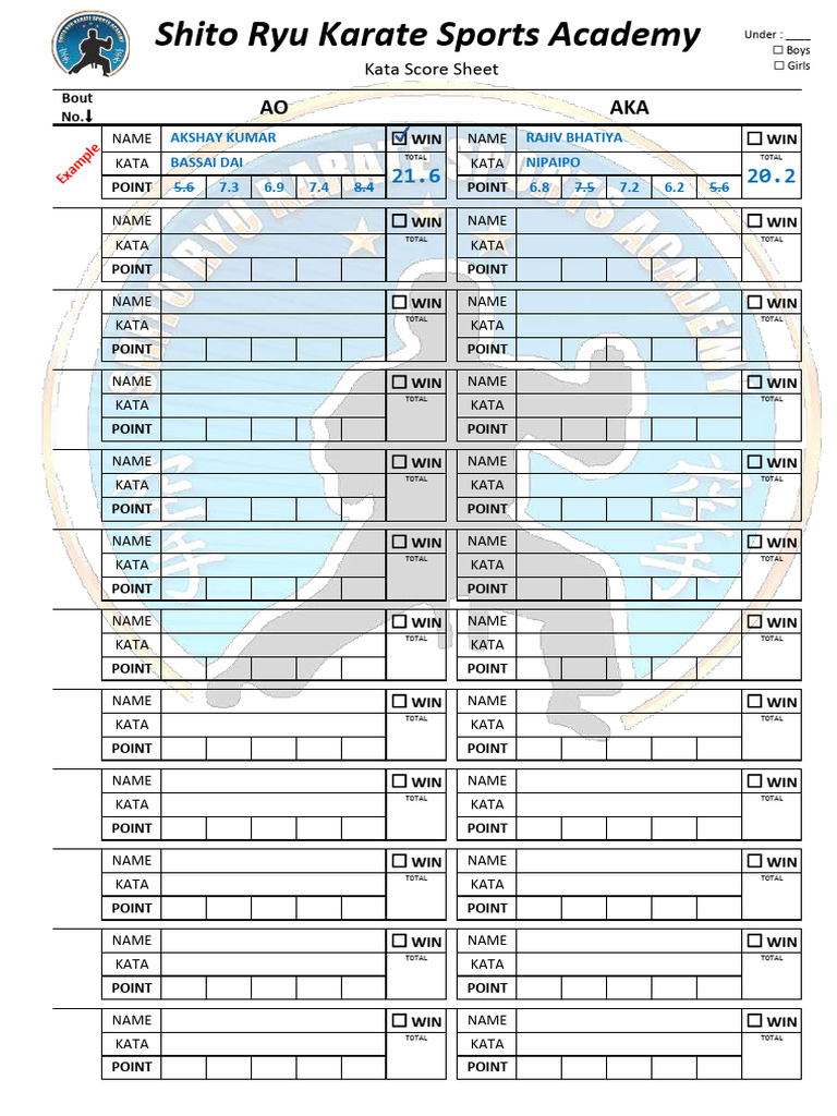 Kata Score Sheet | PDF | Karate | Japanese Martial Arts