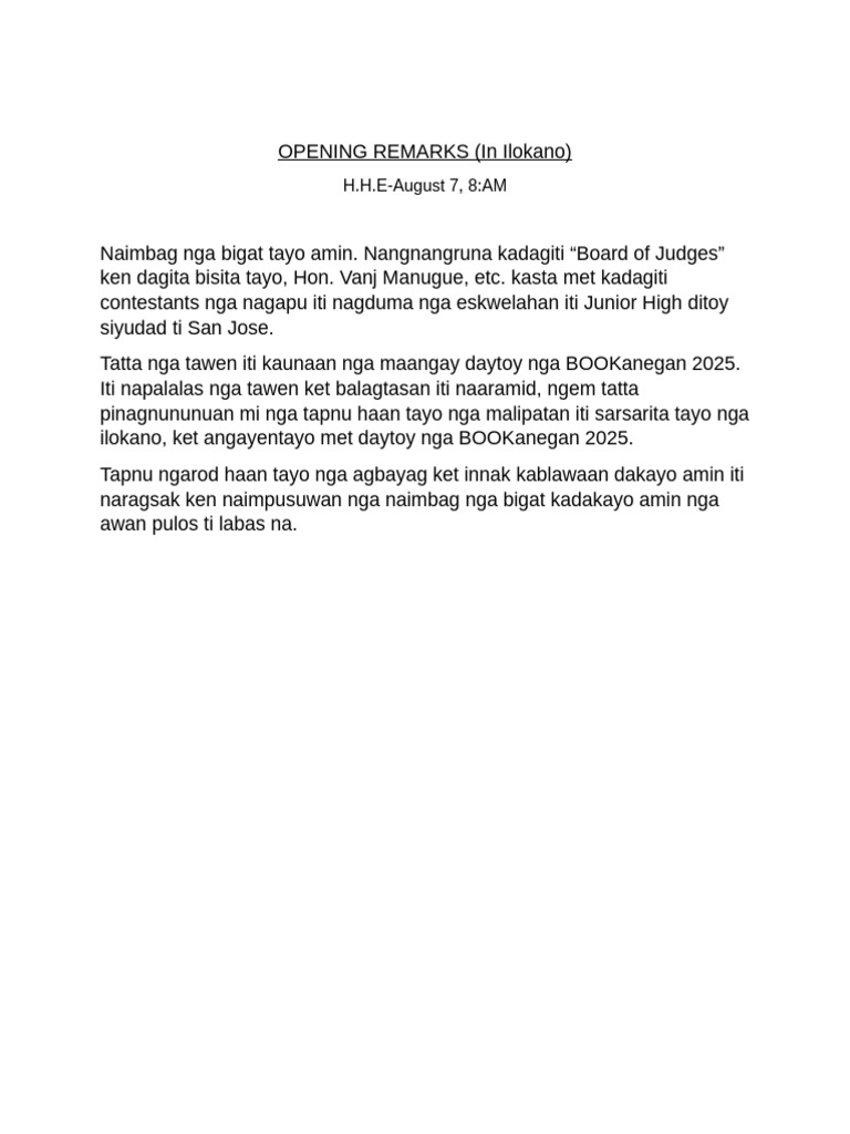 Nutrition Month Program Speech ILOCANO | PDF