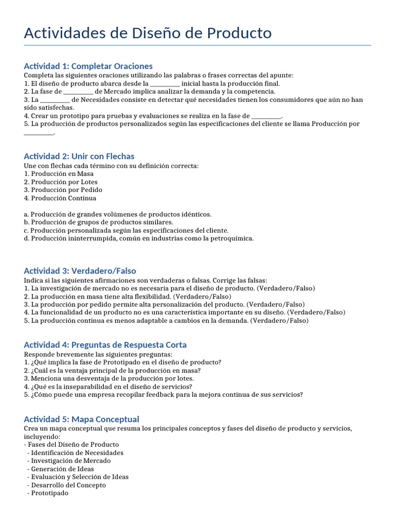 Actividades Dise%C3%B1o Producto | PDF | Diseño | Diseño de producto