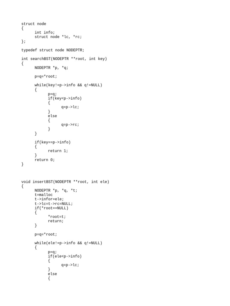 C Code for Binary Search Tree Operations | PDF