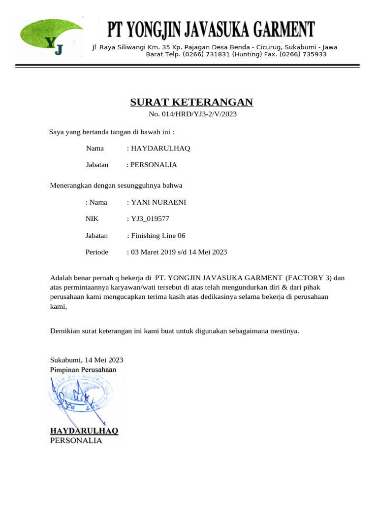 Pt Yongjin Javasuka Garment | PDF