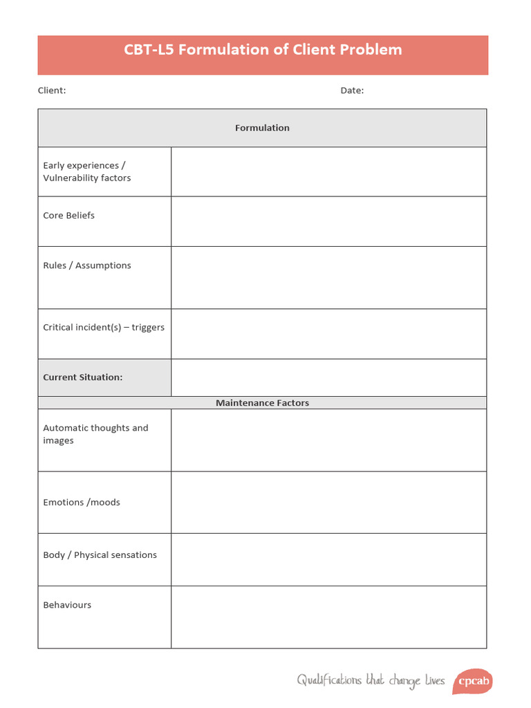 CBT-L5 Formulation of Client Problem | PDF