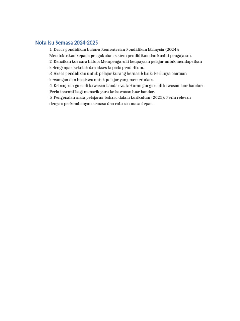 Nota Isu Semasa 2024 2025 | PDF