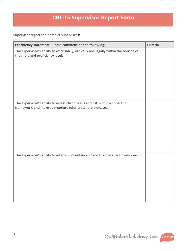 CBT-L5 Supervisor Report Form | PDF